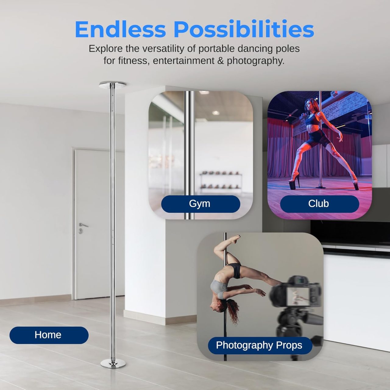 Chrome Portable Removable Dance Pole Home Kit | Video Lessons | Pole ...