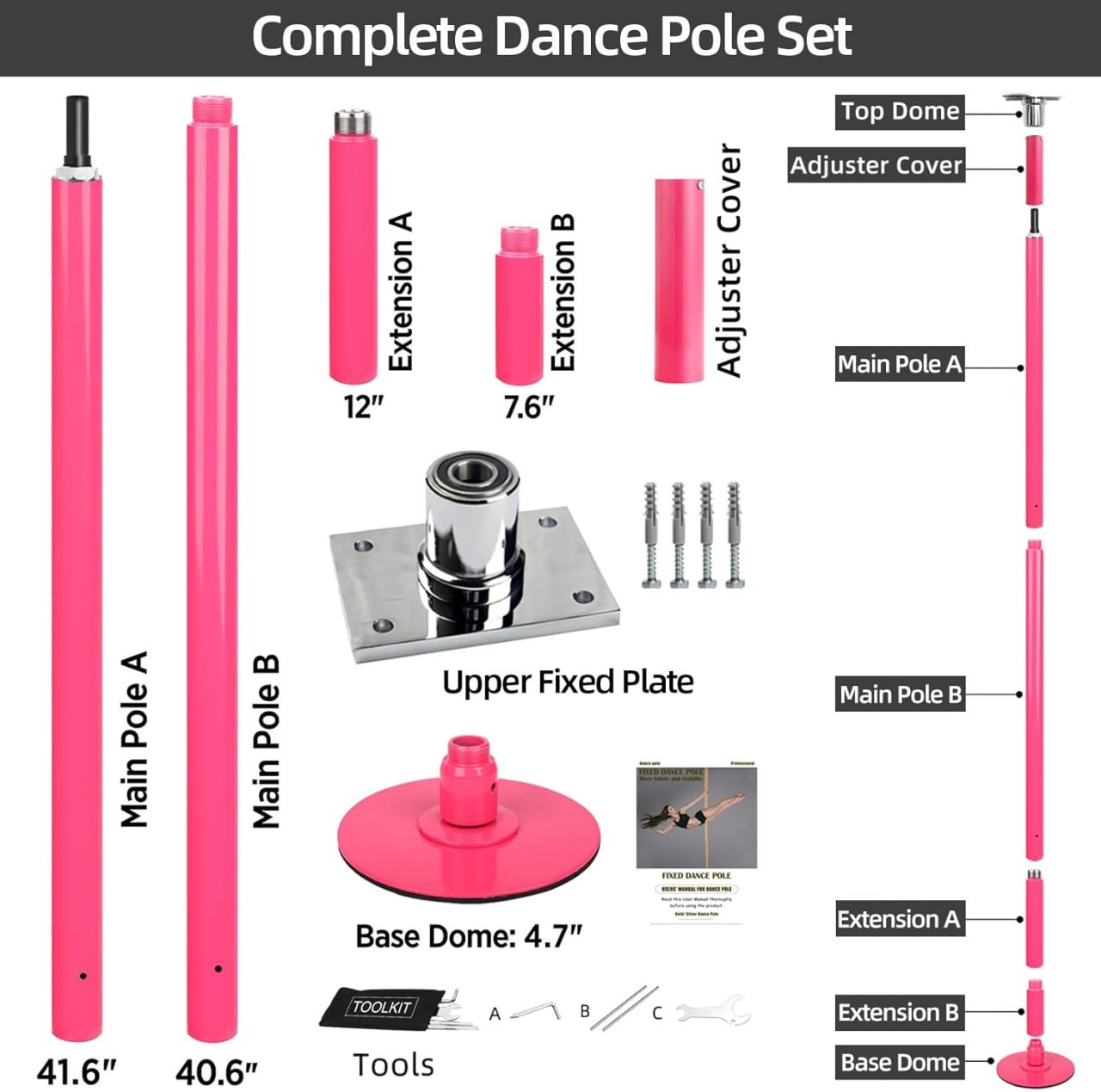 Permanent | Colorful Pro Quality Dance Pole Kit | Pole Fitness Dancing Shop